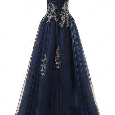 Strapless Navy Prom Dress With Appliques on Luulla