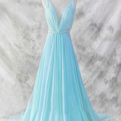 Open Back Light Blue Long Chiffon Formal Occasion Dress on Luulla