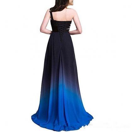 One Shoulder Gradient Chiffon Pageant Dress Evening Gown on Luulla