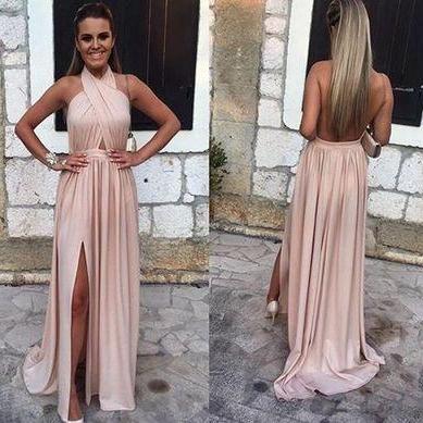 Backless Halter Prom Dress With Slit on Luulla