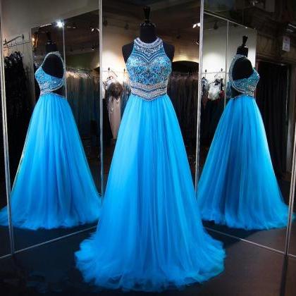 Turquoise Long Beaded Prom Dress With Keyhole Back on Luulla