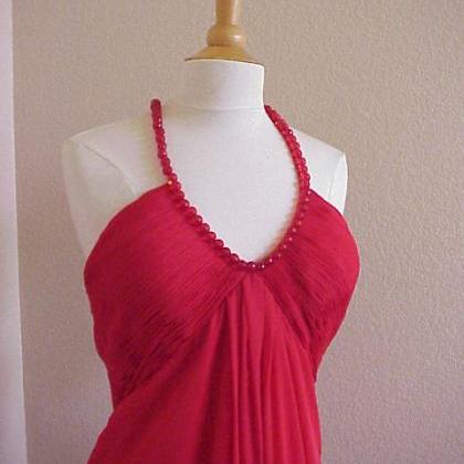 Red Chiffon Prom Dress With Red Beaded Straps on Luulla