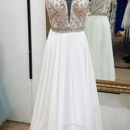 Plunging Neck A-line Chiffon Prom Dress With Low Back on Luulla