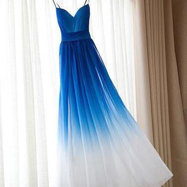 Spaghetti Straps Blue Gradient Evening Dress on Luulla