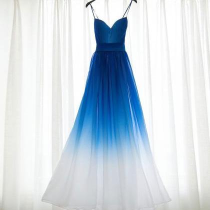 Spaghetti Straps Blue Gradient Evening Dress on Luulla