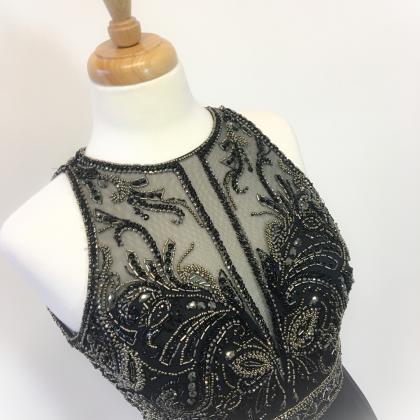Open Back Black Beaded Prom Dress on Luulla