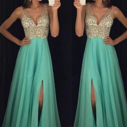 Crystaled Illusion Bodice Pageant Dress With Slit on Luulla