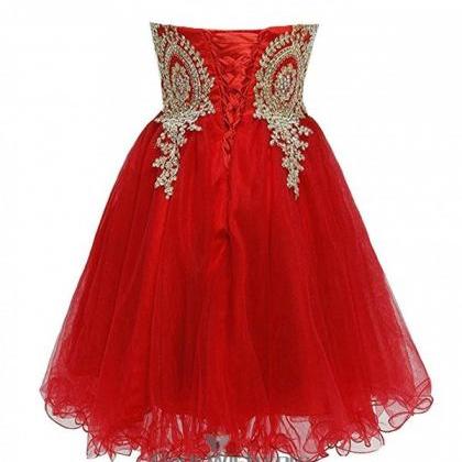 Red Hoco Party Dress With Gold Appliques Homecoming Dress With Pencil ...