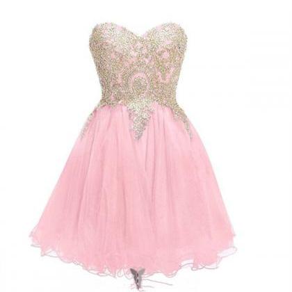 Sweetheart Baby Pink Hoco Party Dress Homecoming With Corset Back on Luulla