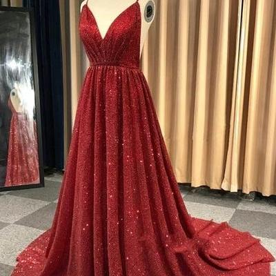Backless Dark Red Sparkle Prom Dress on Luulla