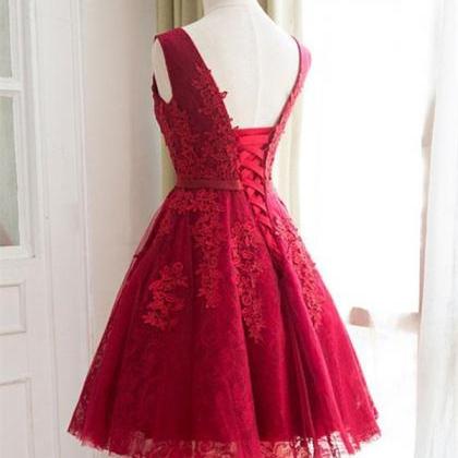 V Neck Dark Red Homecoming Dresses Hoco Birthday Party on Luulla