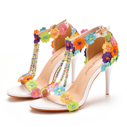 T Straps Colorful Stiletto Heels Sandals Shoes on Luulla