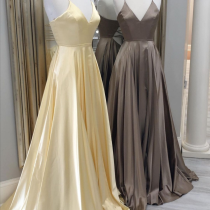 V Neck Simple Long Prom Dress With Tie Back on Luulla
