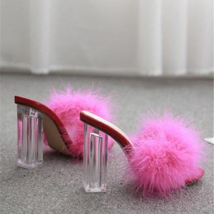 Clear Chunky Heeled Pink Sandals Shoes on Luulla