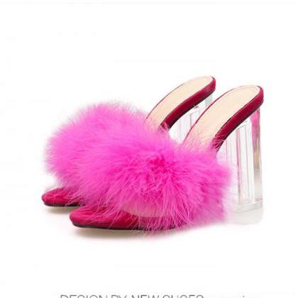 Clear Chunky Heeled Pink Sandals Shoes on Luulla