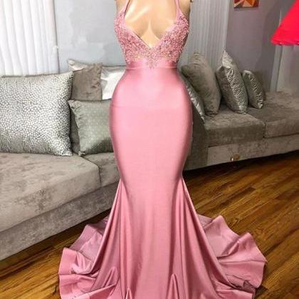 V Neck Backless Halter Prom Dress on Luulla