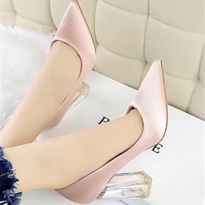 Point Toe Clear Chunky Heeled Pumps on Luulla