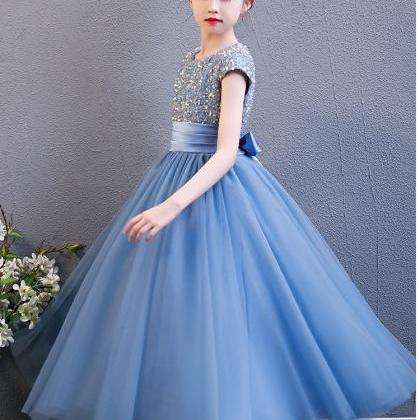 Cap Sleeves Blue Girl Formal Dress on Luulla