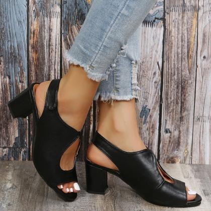 Open Toe Block Heels Slingback Sandals on Luulla