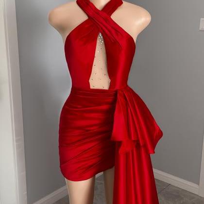Halter Red Pageant Dress Prom Party Red Carpet Ball Gown on Luulla