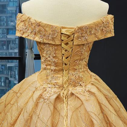 Off Shoulder Glitter Gold Pageant Dress Evening Gown on Luulla