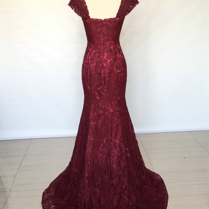 Burgundy Trumpet Formal Occasion Lace Dress With Convertible Strap on ...
