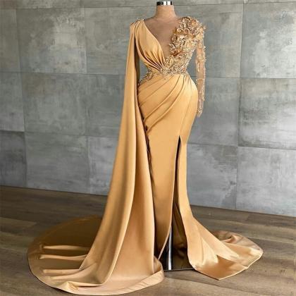 Champagne Gold Long Pageant Dress With Beads on Luulla
