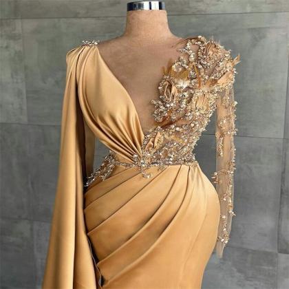 Champagne Gold Long Pageant Dress With Beads on Luulla