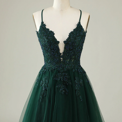 Plunging Neck Dark Green Short Graduation Dress Party Wear on Luulla