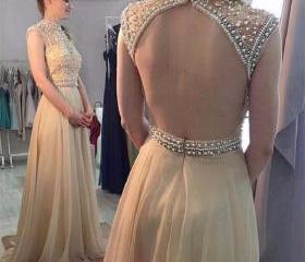 Open Back Prom Dress With Pearls Beads on Luulla