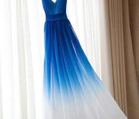 Spaghetti Straps Blue Gradient Evening Dress on Luulla