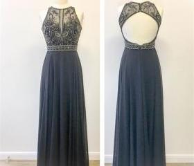 Open Back Black Beaded Prom Dress on Luulla