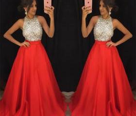 A-line Red Prom Dress With Silver Bodice on Luulla