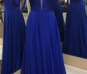 Keyhole Bodice Long Royal Blue Prom Dress on Luulla