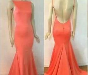 Tangerine Backless Mermaid Prom Party Dress Evening Gown on Luulla
