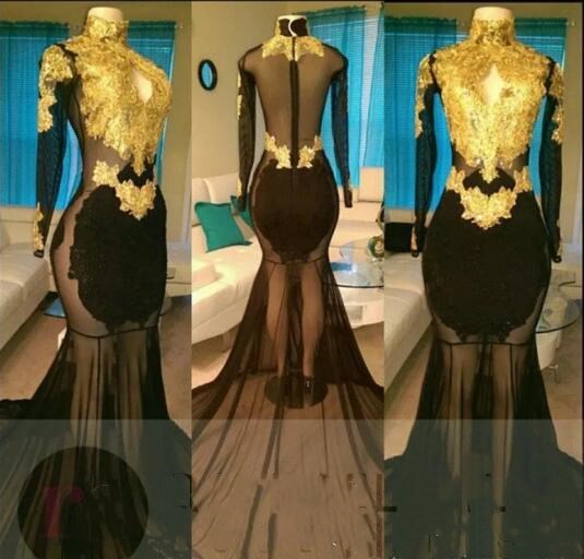 Appliqued Illusion Prom Dress With High Collar on Luulla