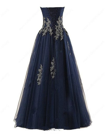 Strapless Navy Prom Dress With Appliques on Luulla