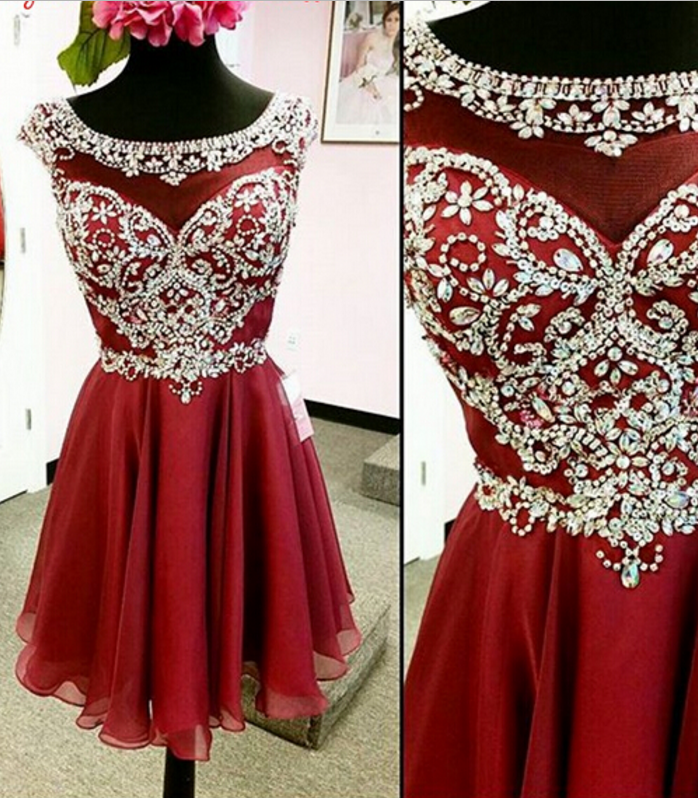 Homecoming Dress Beaded Burgundy Short Graduation Dress on Luulla
