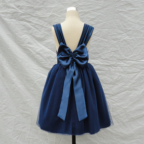 Navy Blue Girl Dress With Bow on Luulla