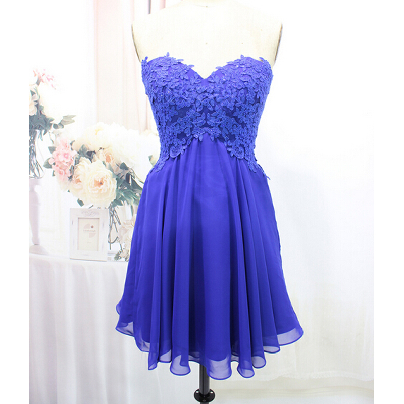 Royal Blue Short Dress With Appliques Lace on Luulla