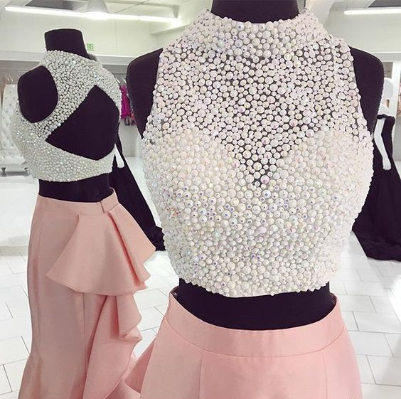 Two Pieces Prom Dress With Pearls Top on Luulla