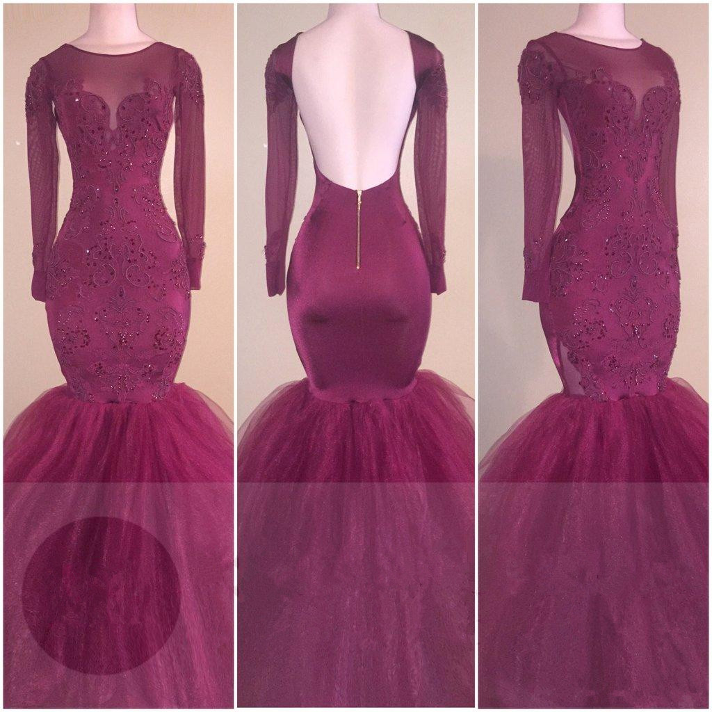 Open Back Mermaid Prom Dress With Long Sleeves on Luulla