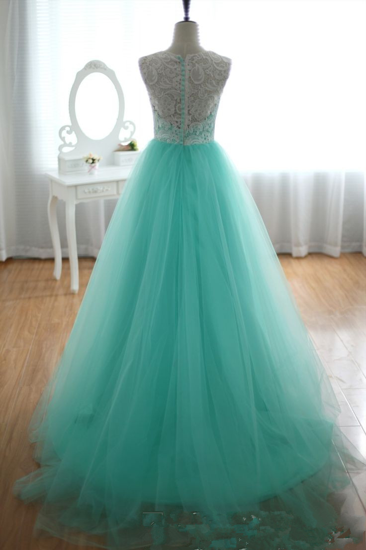 Long Tulle Lace Icy Blue Prom Dress on Luulla