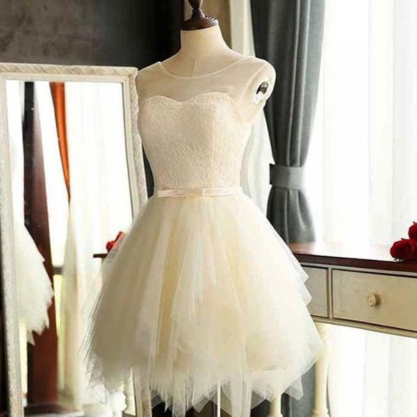 Sheer Neck Short Dress on Luulla