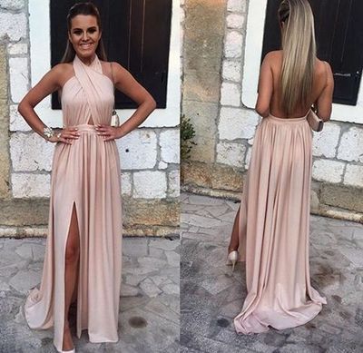 Backless Halter Prom Dress With Slit on Luulla