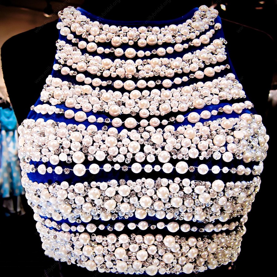 Blue Two Pieces Prom Dress With Slit Beads on Luulla