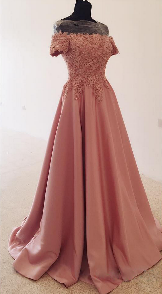 Off The Shoulder Short Sleeves Prom Dress With Lace on Luulla