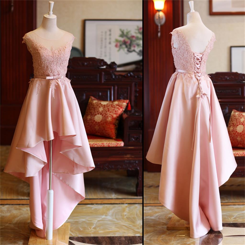 Sheer Neck High Low Dress on Luulla