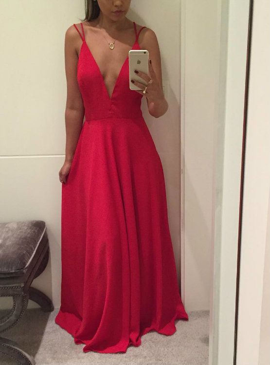 V Neck Red Maxi Dress Semi Formal Occasion Dress Prom Dress on Luulla