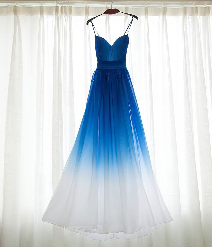 Spaghetti Straps Blue Gradient Evening Dress on Luulla